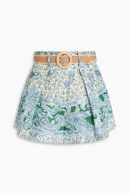 Zimmermann | Belted paisley-print linen shorts - Green - 4 | Realry