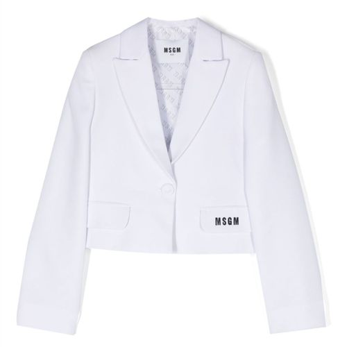 Msgm Kids | embroidered-logo cropped blazer - White | Realry