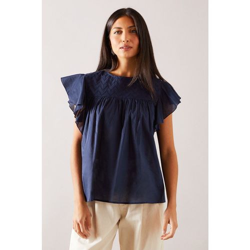 Wallis | Wallis Womens Broderie Frill Sleeve Top - Navy Cotton | Realry