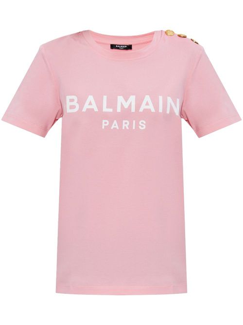 Balmain | logo-print cotton T-shirt - Pink | Realry