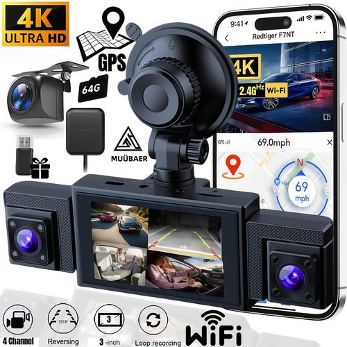 temu | TEMU Dash Cam For Cars 4k, 4k Front+1080p Rear+1080p Left+720p ...
