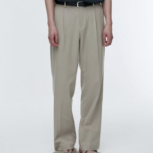 musinsastandard | WIDE HIDDEN ELASTIC WAISTBAND SLACKS_LIGHT BEIGE | Realry