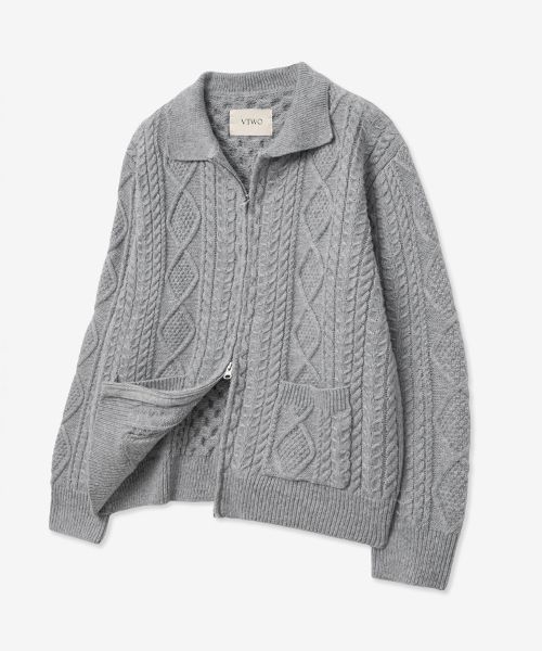 v2 | Cable Two Way Cara Knit Zip-up_Gray | Realry