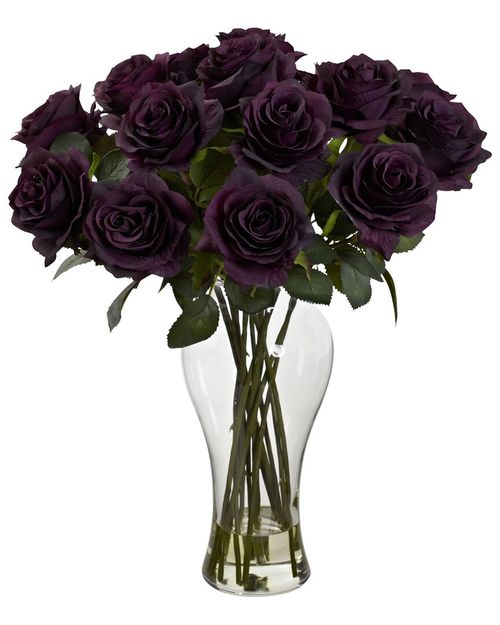 Nearly Natural | Blooming Roses With Vase