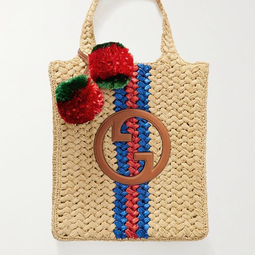 Gucci | Embellished Leather-trimmed Crocheted Raffia Tote