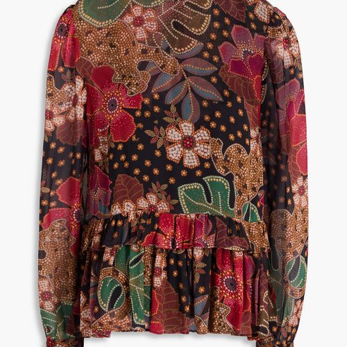 Farm Rio | Ruffled floral-print chiffon blouse - Multicolor - S | Realry