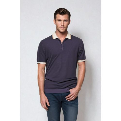 Secret Label | Secret Label Mens Zip Neck Knitted Polo - Navy Cotton ...