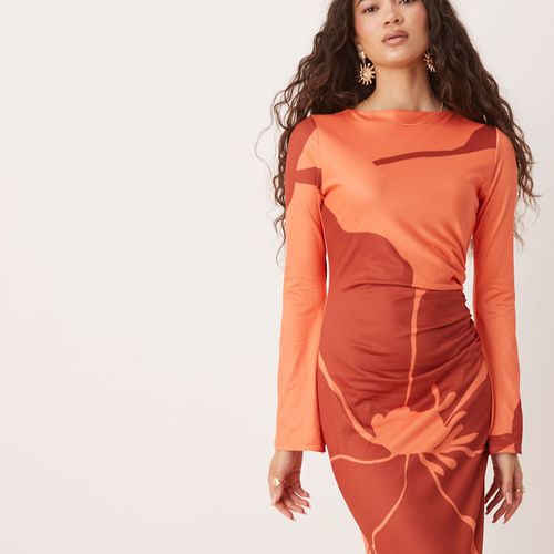ASOS DESIGN | ASOS DESIGN long angel sleeves midi dress in orange and ...