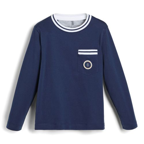 Brunello Cucinelli Kids | logo-patch t-shirt - Blue | Realry