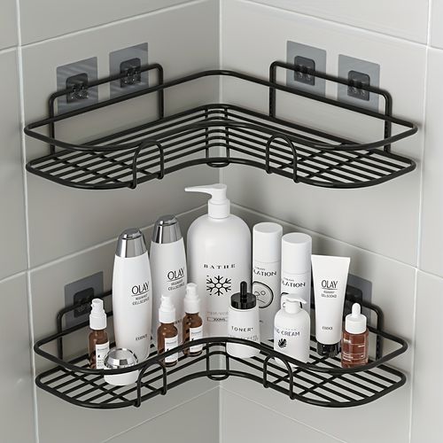 temu | TEMU No Punch Corner Storage Shelf, Bathroom Organizer, Wall ...