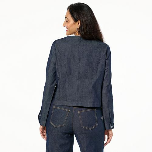 Nina Leonard | Denim Twill Jacket with Faux Pockets - Black | Realry