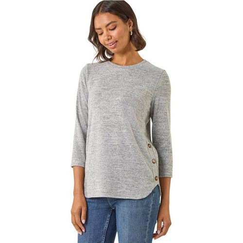 Roman | Roman Women's Curved Hem Stretch Top in Light Grey | Realry