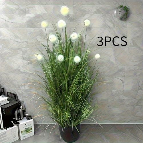 temu | TEMU 3pcs Realistic Artificial Tall Grass Plants With White ...