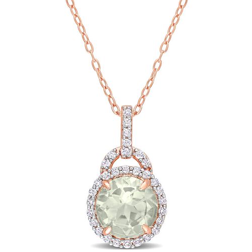 Amour | 3 4CT TGW Green Quartz and White Topaz Halo Pendant with Chain ...