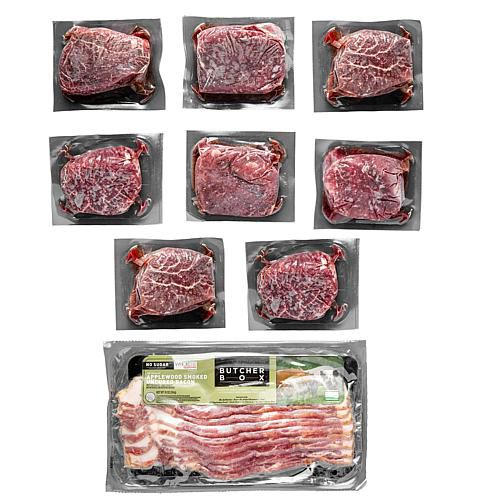 Butcher Box | 8-pack 5oz. Grass-Fed Filet Mignon Steaks & 10oz. Bacon ...