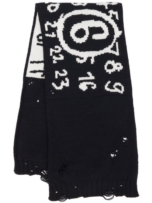 Mm6 Maison Margiela | Numbers-motif virgin wool scarf - Black | Realry