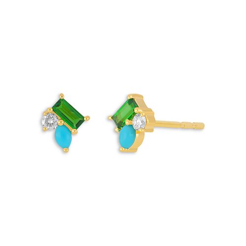 Ef Collection | 14K Yellow Gold Triple Treasure Stud Earrings | Realry