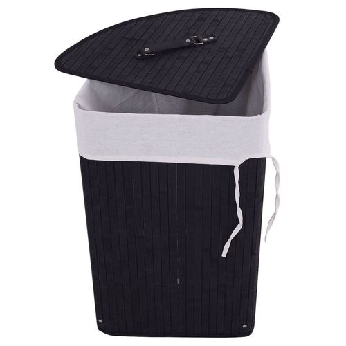 Costway | Corner Bamboo Hamper Laundry Basket Washing Cloth Bin Storage ...