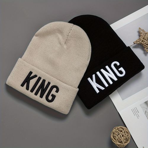 temu | TEMU King Embroidered Beanie 2-pack - Acrylic Knit Fabric Pull ...