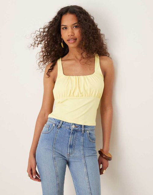 ASOS DESIGN | polyamide gathered bust tank top in pastel yellow | Realry