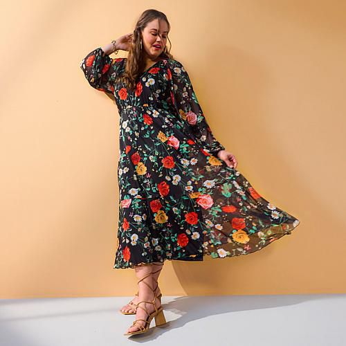 Antthony Design Originals | Printed Mesh Bishop-Sleeve Patio Dress ...