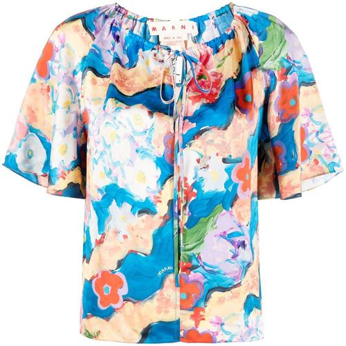 Marni | floral-print short-sleeve blouse - Blue | Realry