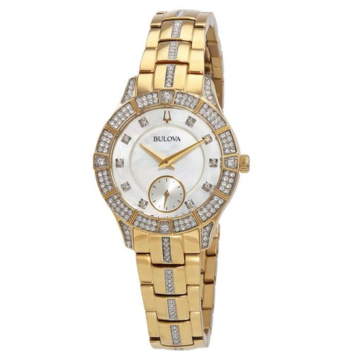 Bulova | Quartz Diamond Crystal Mother of Pearl Dial Ladies Watch ...