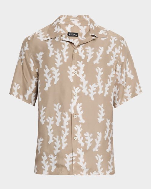 Zegna | Men's Oasi Linen Printed Short-Sleeve Shirt | Realry