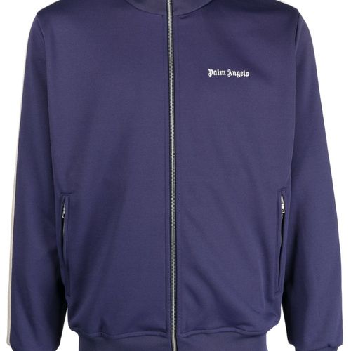 Palm Angels | logo-print stripe-detail track jacket - Blue | Realry