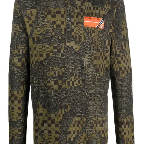 Diesel | Henley top with camo print - T-Shirts - Man - Green