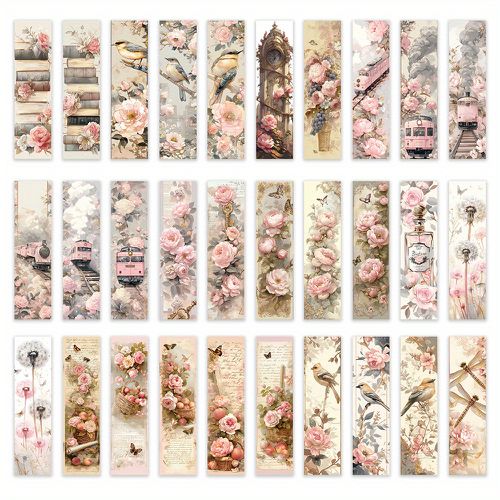 temu | TEMU 32pcs Pink Retro Bookmarks With Flowers, Birds, And Roses ...