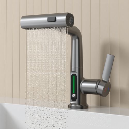 Homary | Dark Gray LED Kitchen Faucet with Pull Out Sprayer with 360 ...