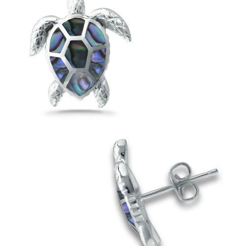 Macy's | Abalone Inlay Turtle Stud Post Earrings - Silver | Realry
