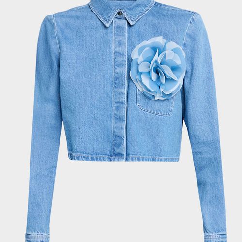 Toccin | Jilly Cropped Denim Flower Blouse | Realry