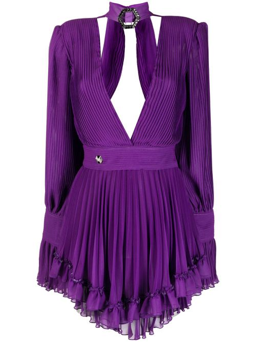 Philipp Plein | plunging V-neck pleated dress - Purple | Realry