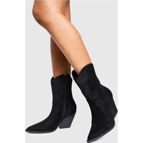 Boohoo | Boohoo Womens Faux Suede Calf High Western Boots - Black | Realry