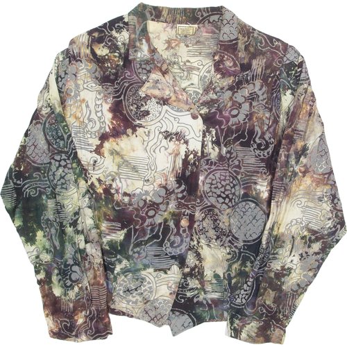 Loopi | Womens Printed Blouse Brown V-Neck Long Sleeve Crazy Pattern ...