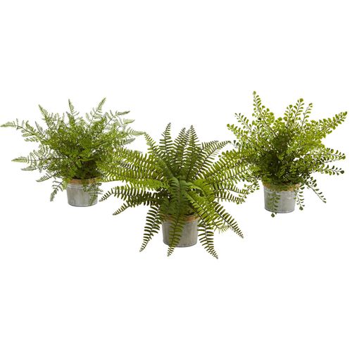 Nearly Natural | 14'' Assorted Ferns with Planter Artificial Plant, Set ...