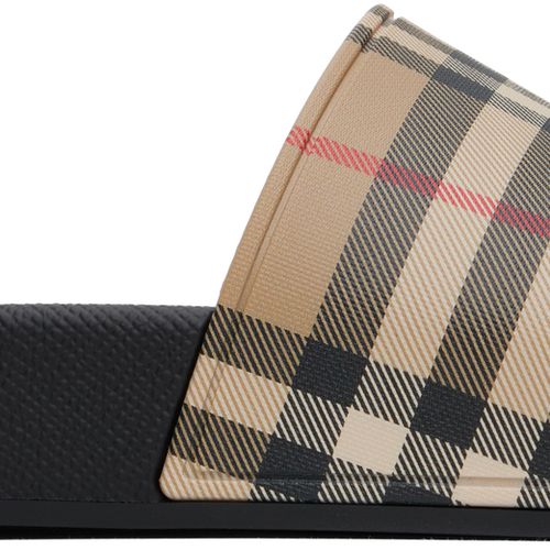 Burberry | Burberry Beige Check Pool Slides | Realry