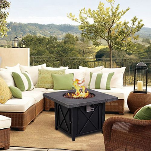 Ashley | AFTERGLOW Criss Cross Design Outdoor Fire Pit Table, Black ...
