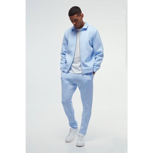 boohooMAN | Mens Blue Bonded Scuba Harrington Set, Blue | Realry