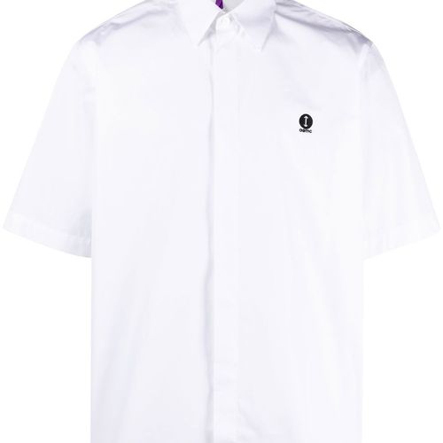 Oamc | logo-embroidered photographic-print shirt - White | Realry