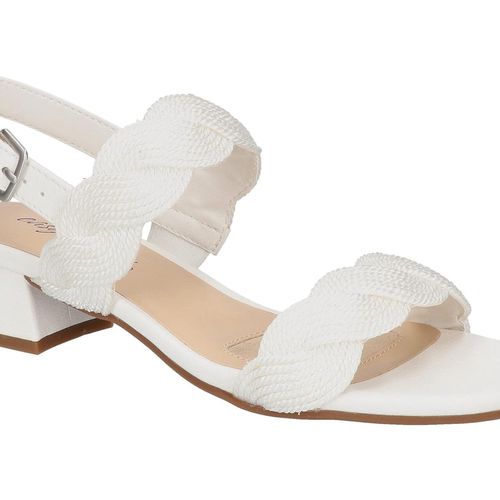 Easy Street | Charee Sandals Women's White Woven Block Heel Strappy ...