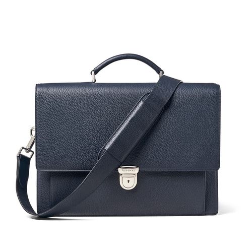 Aspinal Of London | City Leather Briefcase in Navy Pebble | Realry