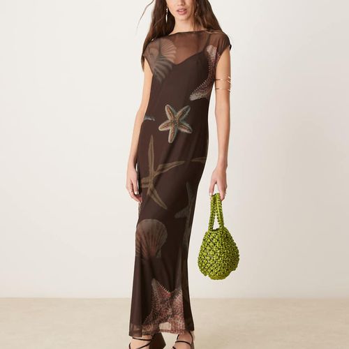NEVER FULLY DRESSED | sleeveless shell print mesh maxi dress in ...