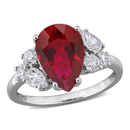 Created Forever | 4ct TGW Created Ruby and 3/4ct TW Lab-Grown Diamond Cluster Ring in 18k White ...
