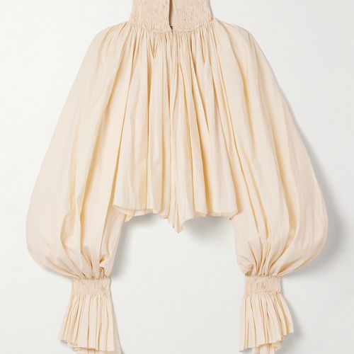 Khaite | Durer Cropped Gathered Cotton-blend Poplin Blouse - Cream | Realry