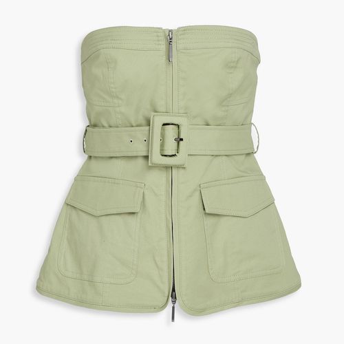 SIMKHAI | Elettra strapless belted cotton-blend top - Green - US 2 | Realry