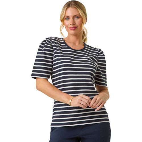 Roman | Roman Women's Petite Stripe Ruched Top in Navy | Realry