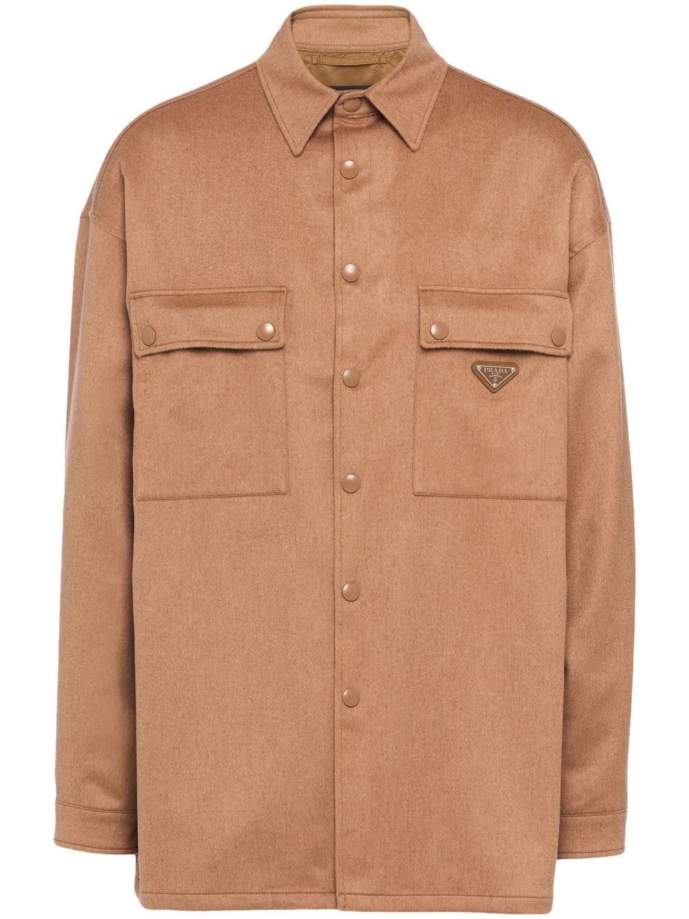 Prada | logo-patch long-sleeve shirt - Brown | Realry